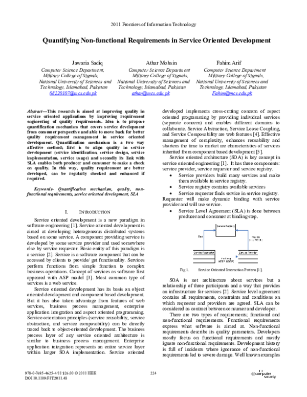 Pdf Quantifying Non Functional Requirements In Service Oriented Development