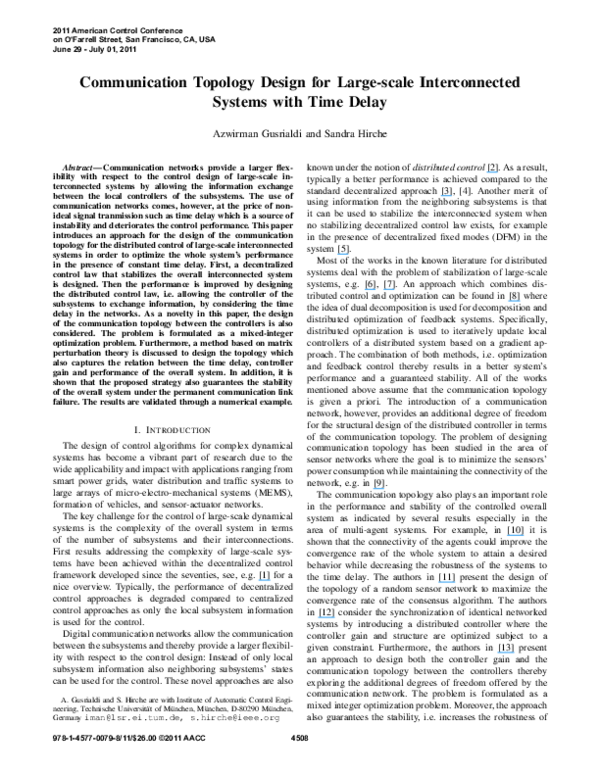 Pdf Communication Topology Design For Large Scale Interconnected Systems With Time Delay
