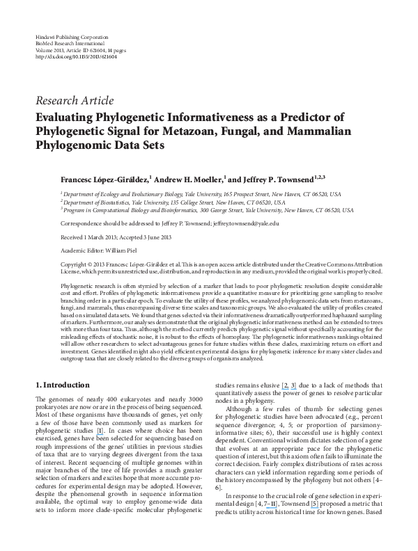 (PDF) Phylogenetic Informativeness Enhances Gene Selection for Clades