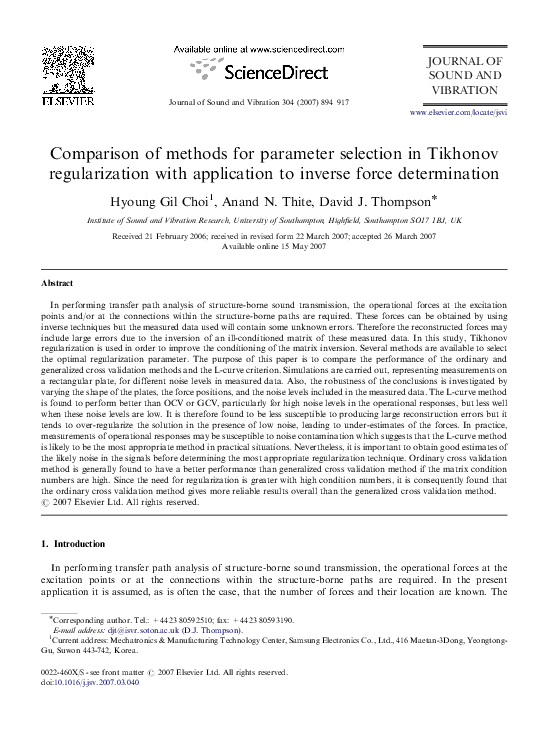 Pdf Comparison Of Methods For Parameter Selection In Tikhonov