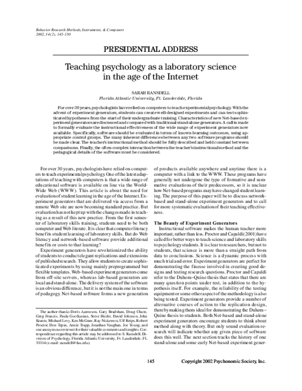 (PDF) Teaching psychology as a laboratory science in the age of the ...