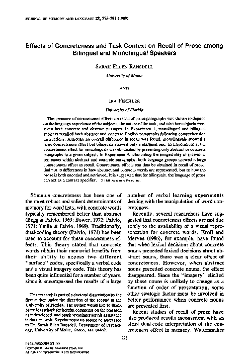 (PDF) Effects of concreteness and task context on recall of prose among bilingual and ...