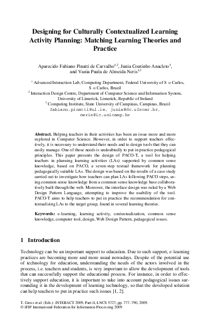 (PDF) Designing for Culturally Contextualized Learning Activity Planning: Matching Learning ...