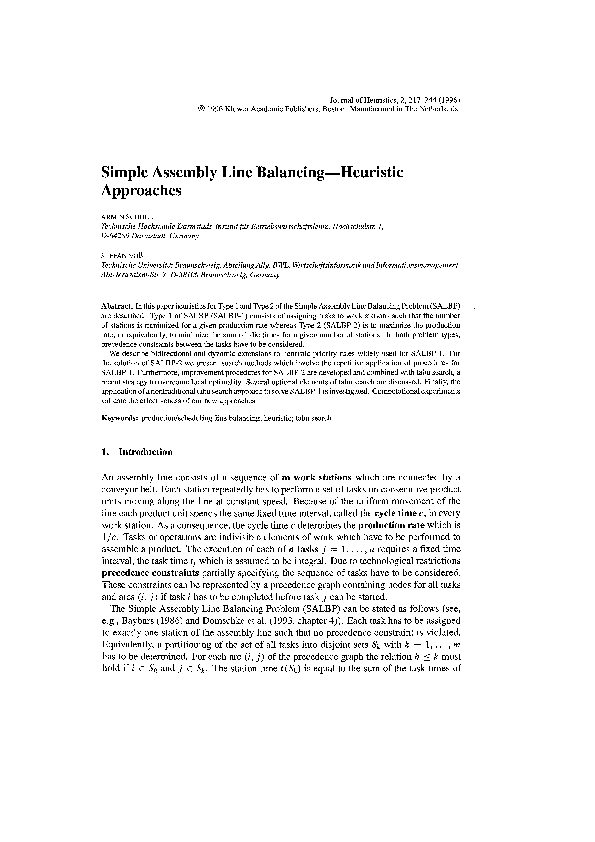 (PDF) Simple assembly line balancing—Heuristic approaches
