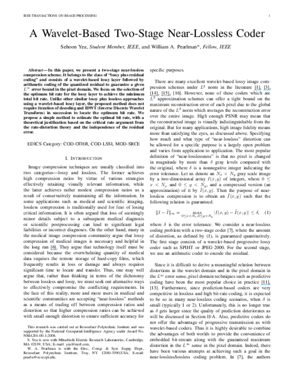 (PDF) A Wavelet-Based Two-Stage Near-Lossless Coder