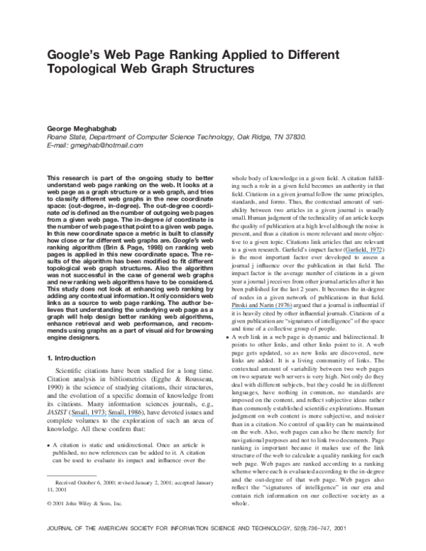 (PDF) Google's web page ranking applied to different topological web ...