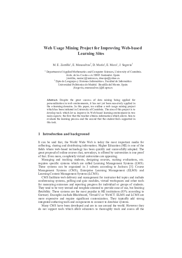 Pdf Web Usage Mining Project For Improving Web Based Learning Sites