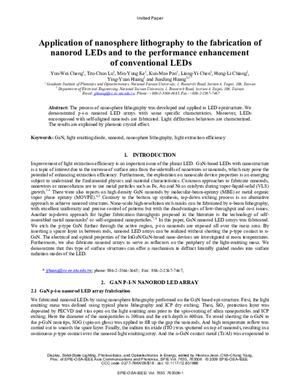 (PDF) Application of nanosphere lithography to the fabrication of nanorod LEDs and to the ...