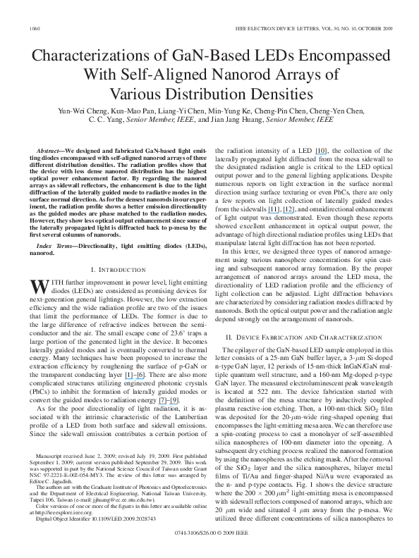 (PDF) Characterizations of GaN-Based LEDs Encompassed With Self-Aligned Nanorod Arrays of ...