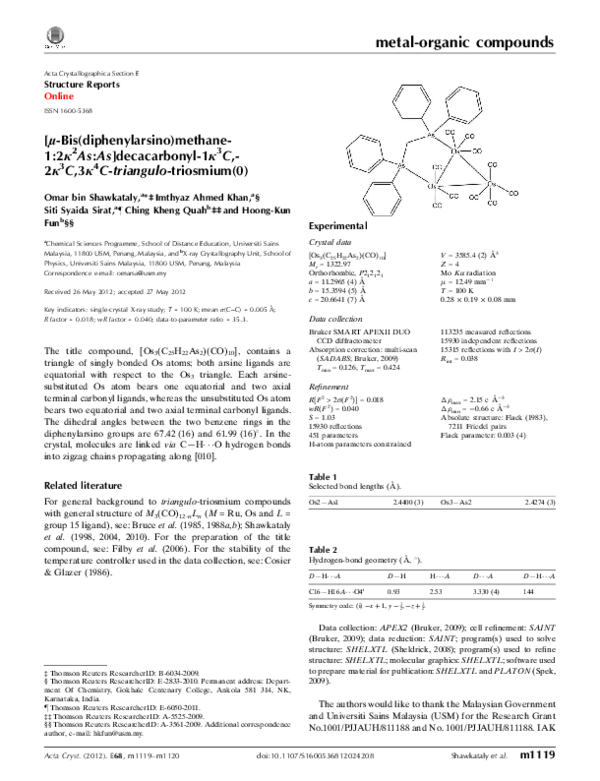 (PDF) [μ-Bis(diphenyl-arsino)methane-1:2κ(2)As:As]deca-carbonyl-1κ(3)C,2κ(3)C,3κ(4)C-triangulo ...