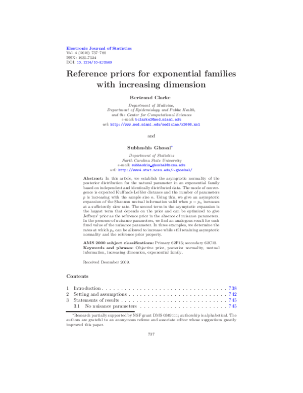(PDF) Reference priors for exponential families with increasing dimension