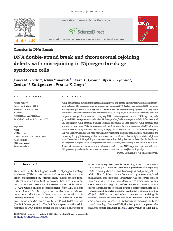(PDF) DNA double-strand break and chromosomal rejoining defects with ...