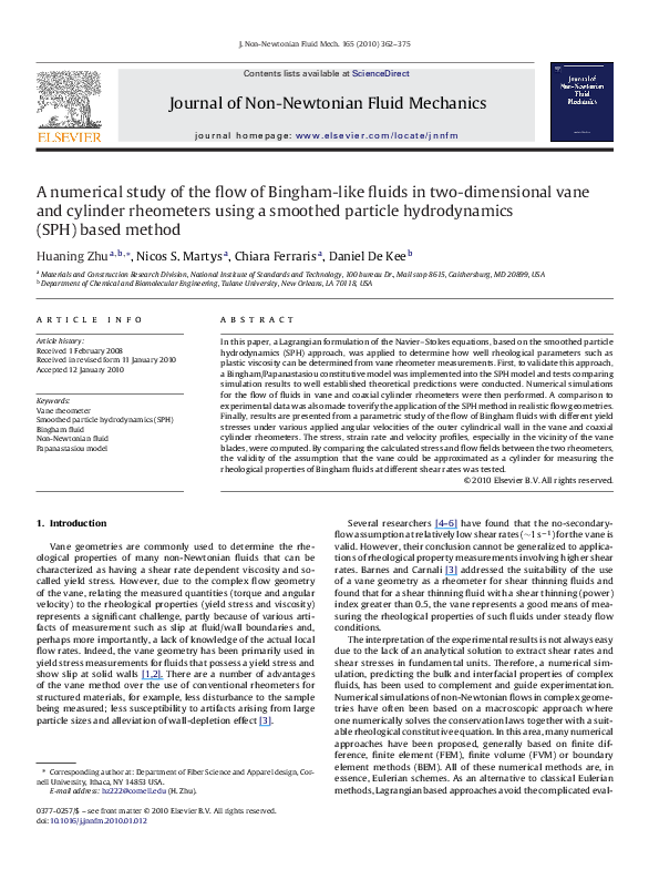 (PDF) A numerical study of the flow of Bingham-like fluids in two-dimensional vane and cylinder ...