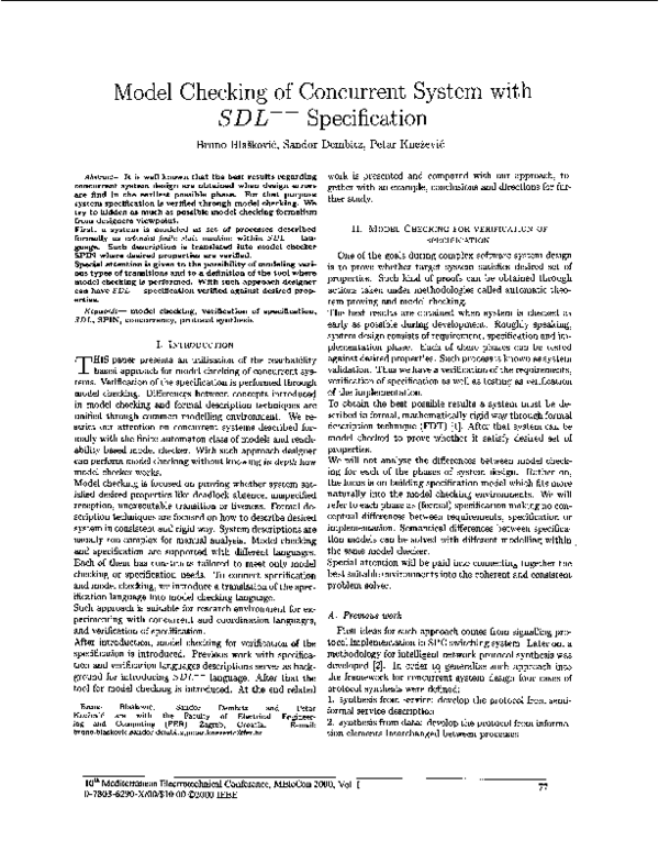 (PDF) Model checking of concurrent system with SDL specification | Bruno Blaskovic - Academia.edu