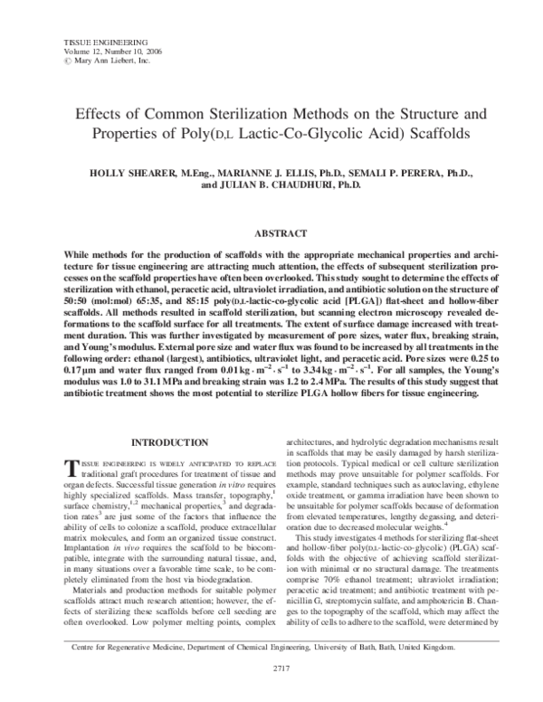 (PDF) Effects of Common Sterilization Methods on the Structure and Properties of Poly(D,L Lactic ...