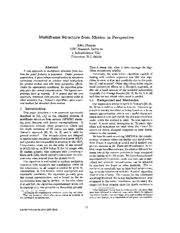 Pdf Multiframe Structure From Motion In Perspective
