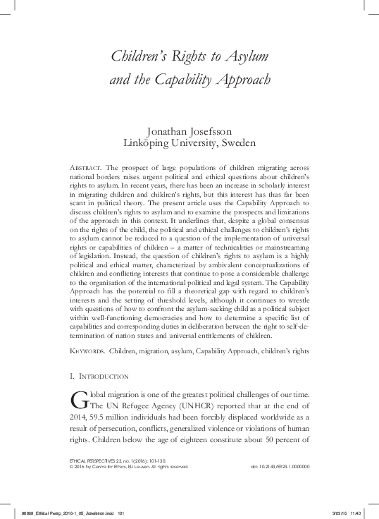 (PDF) Children's Rights to Asylum and the Capability Approach