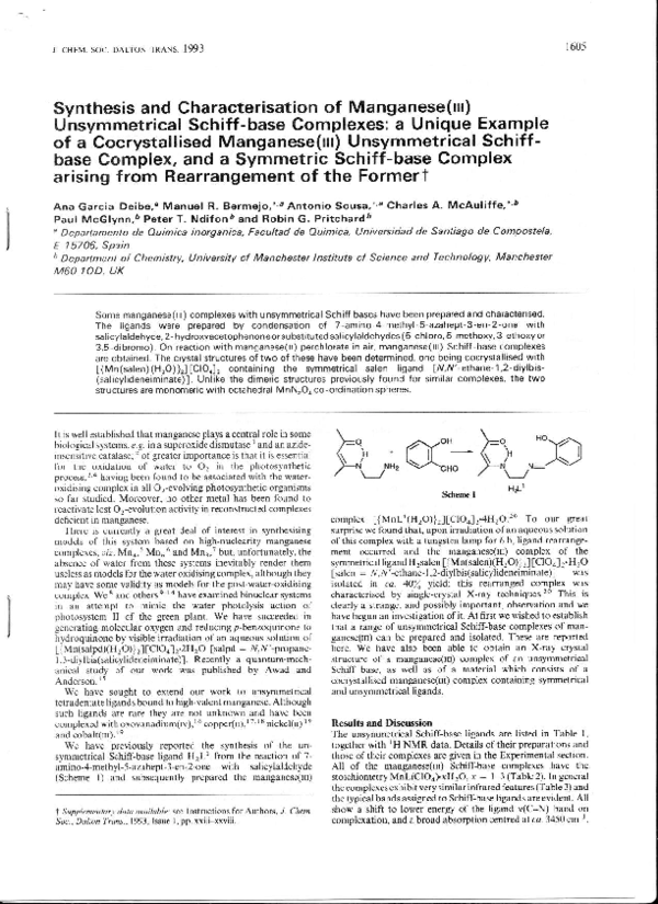 (PDF) Synthesis and characterisation of manganese(III) unsymmetrical Schiff-base complexes: a ...