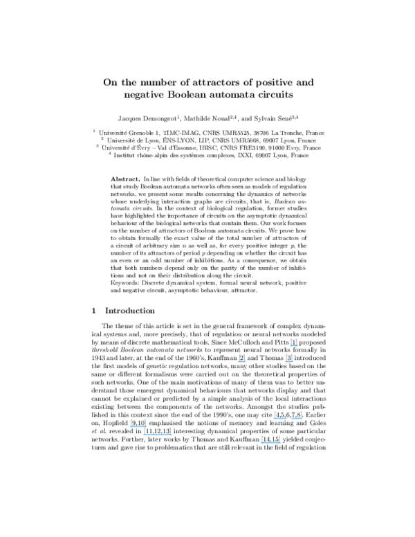 Pdf On The Number Of Attractors Of Positive And Negative Boolean Automata Circuits