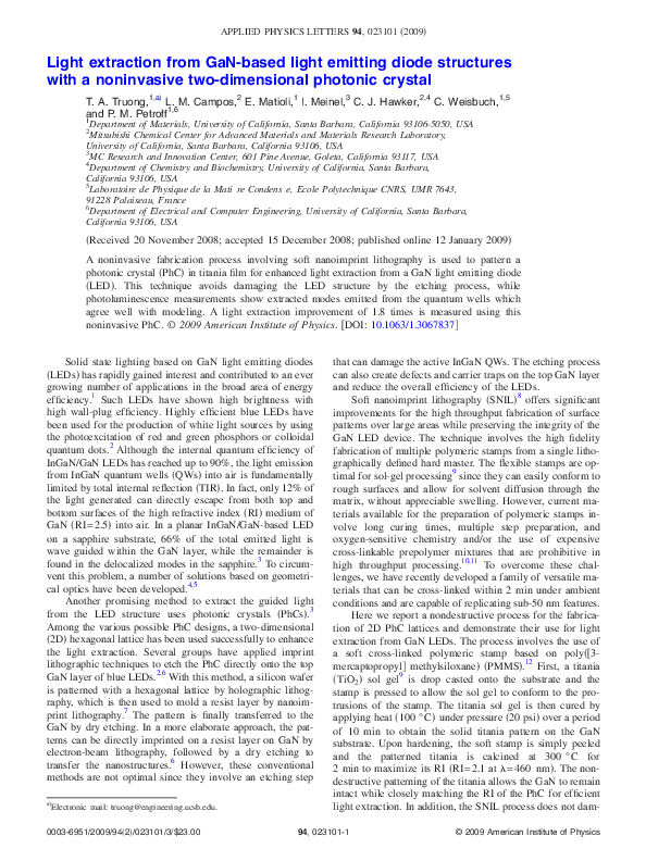 (PDF) Light extraction from GaN-based light emitting diode structures with a noninvasive two ...