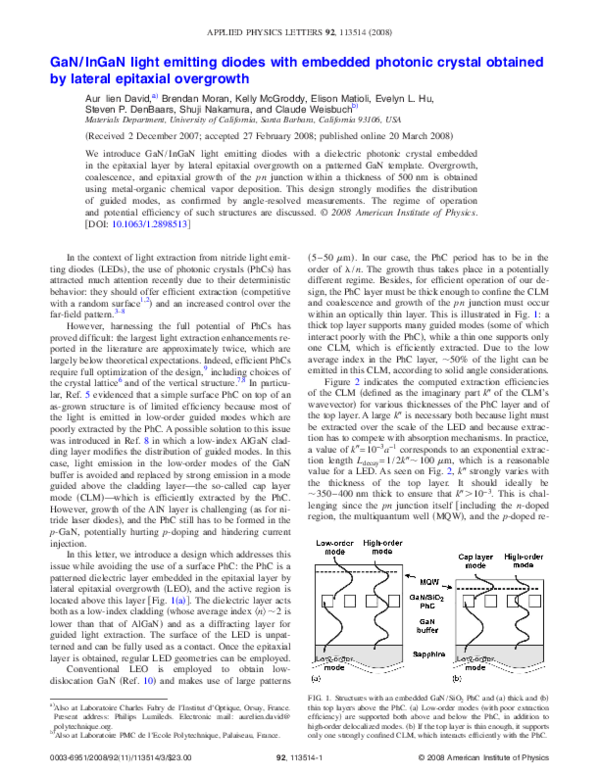 (PDF) GaN/InGaN light emitting diodes with embedded photonic crystal obtained by lateral ...