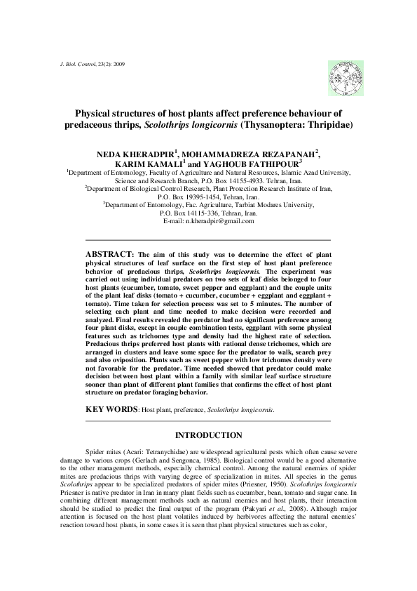 (PDF) Physical structures of host plants affect preference behaviour of ...