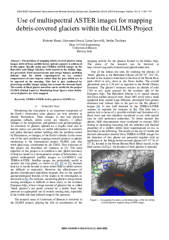 (PDF) Use of multispectral ASTER images for mapping debris-covered glaciers within the GLIMS project