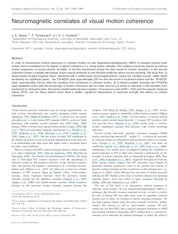 (PDF) Neuromagnetic correlates of visual motion coherence