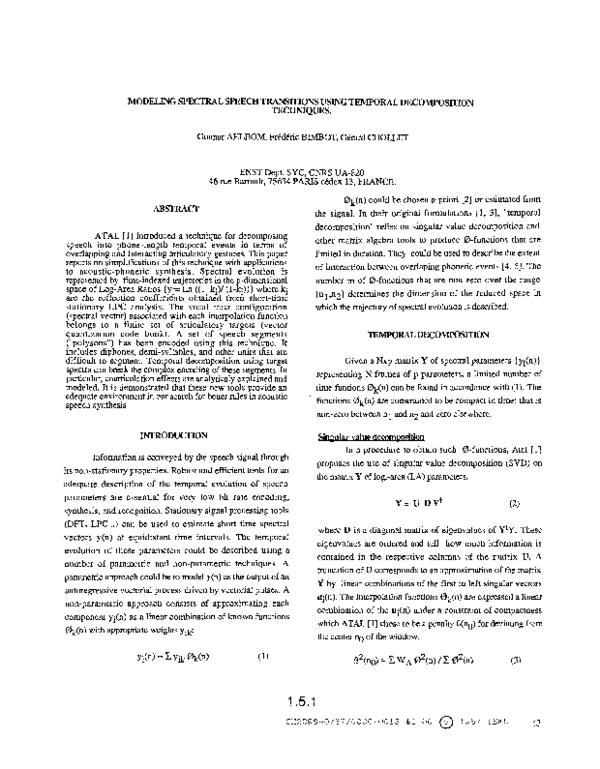 (PDF) Modeling spectral speech transitions using temporal decomposition techniques