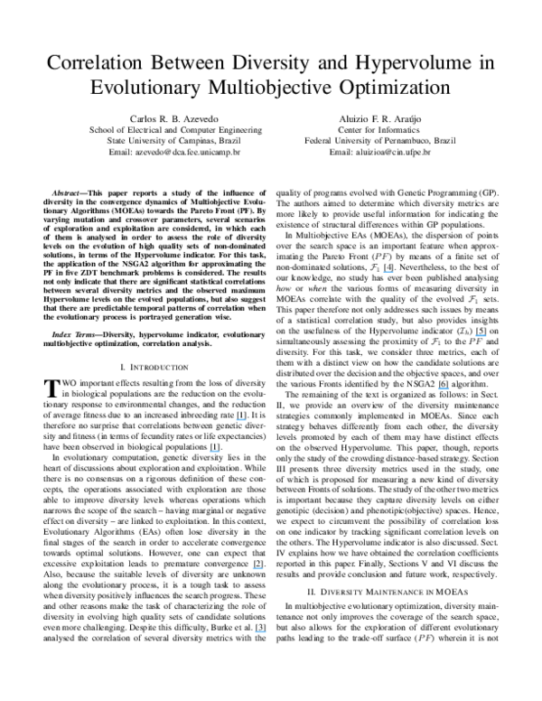 Pdf Correlation Between Diversity And Hypervolume In Evolutionary