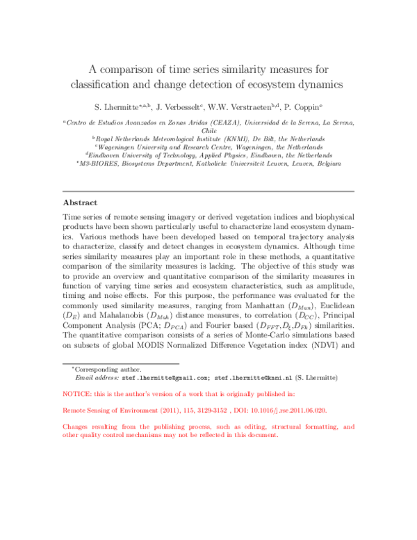 Pdf A Comparison Of Time Series Similarity Measures For