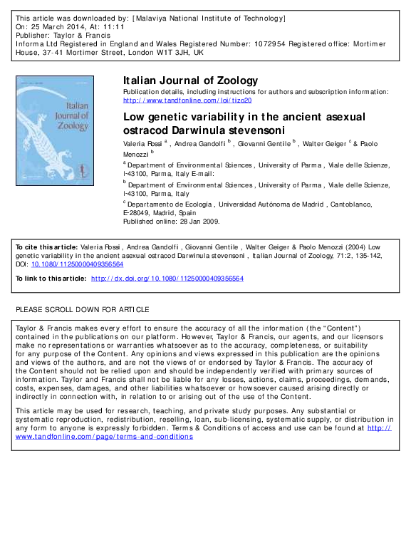 (PDF) Low genetic variability in the ancient asexual ostracod Darwinula ...