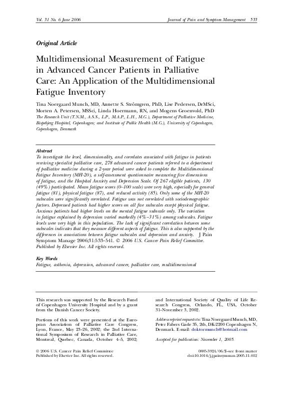 (PDF) Multidimensional Measurement of Fatigue in Advanced Cancer ...