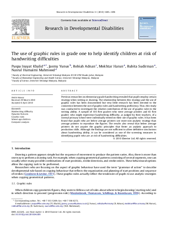 (PDF) The use of graphic rules in grade one to help identify children ...