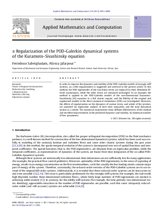 (PDF) α Regularization of the POD-Galerkin dynamical systems of the ...