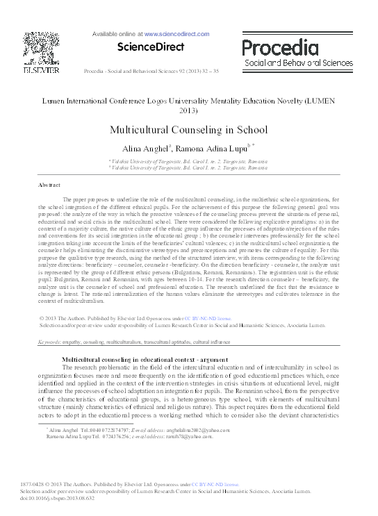 (PDF) Multicultural Counseling in School