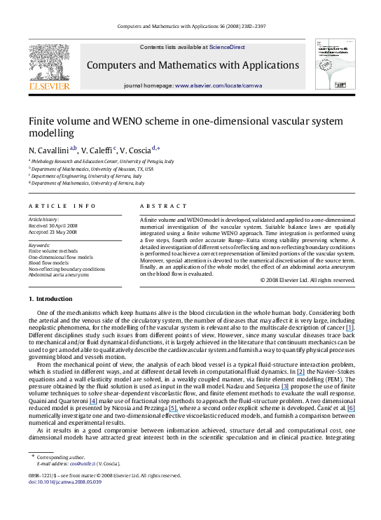 Pdf Finite Volume And Weno Scheme In One Dimensional Vascular System