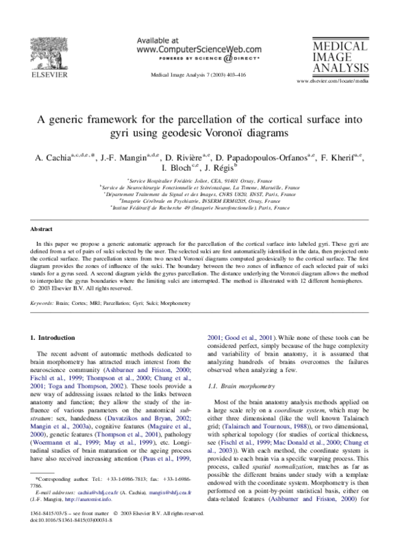 (PDF) A generic framework for the parcellation of the cortical surface into gyri using geodesic ...