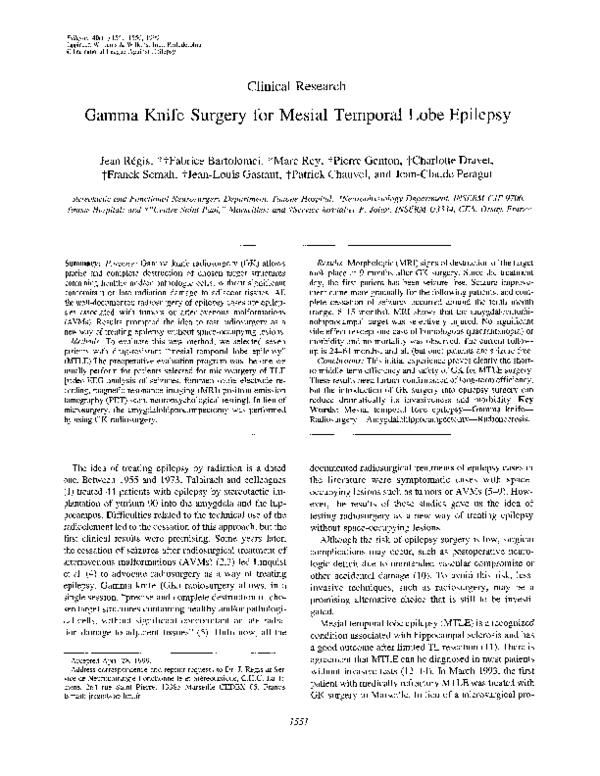 (PDF) Gamma Knife Surgery for Mesial Temporal Lobe Epilepsy