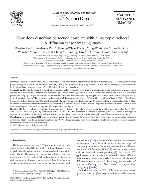 (PDF) How does distortion correction correlate with anisotropic indices? A diffusion tensor ...