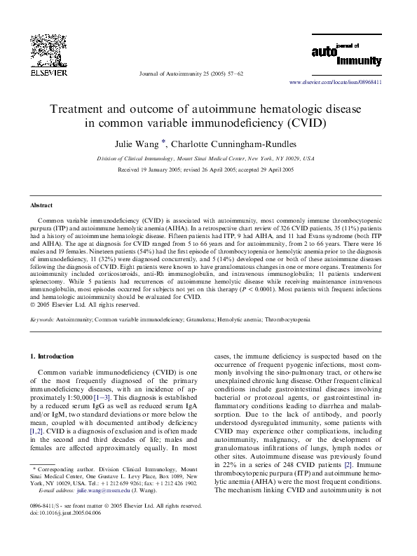 (PDF) Treatment and outcome of autoimmune hematologic disease in common ...