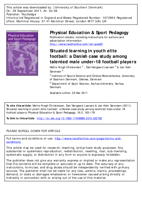 (PDF) Situated learning in youth elite football: a Danish case study ...