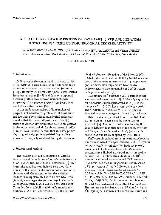 (PDF) ADP, ATP translocator protein of rat heart, liver and hepatoma ...