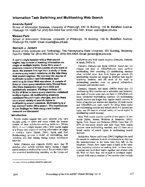 (PDF) Information task switching and multitasking web search