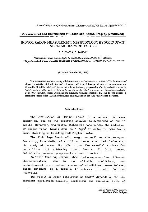 (PDF) Indoor radon measurement methodology by solid state nuclear track ...