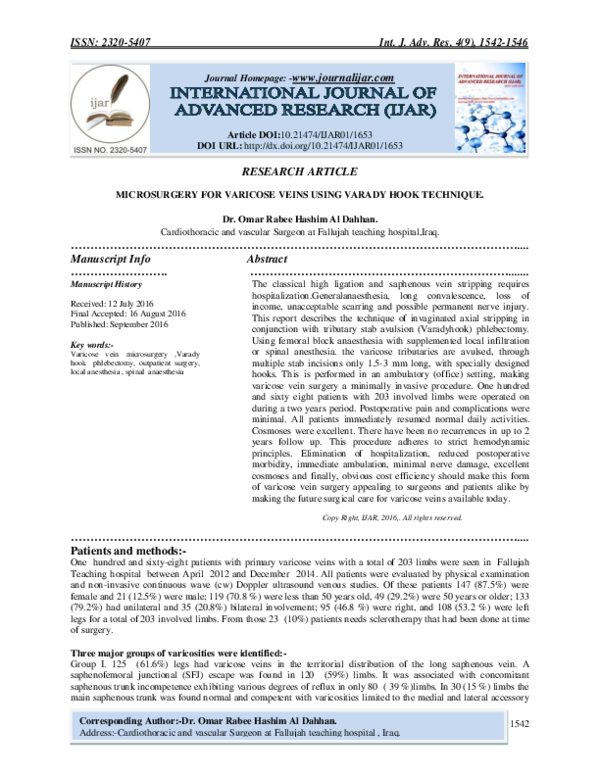 (PDF) MICROSURGERY FOR VARICOSE VEINS USING VARADY HOOK TECHNIQUE