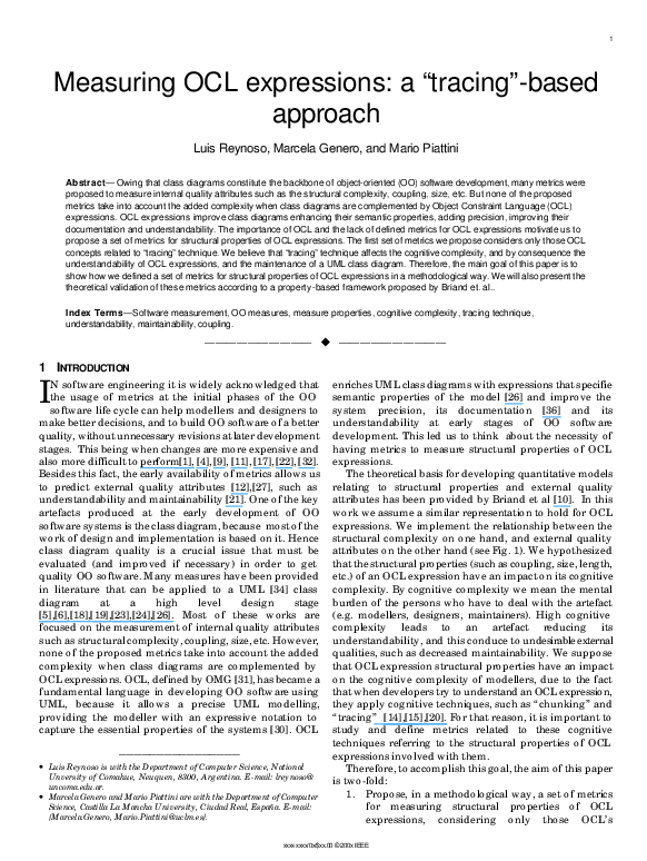 (PDF) Measuring OCL expressions: a "tracing"-based approach