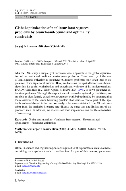 Global Optimization Of Nonlinear Least Squares Problems By Branch And