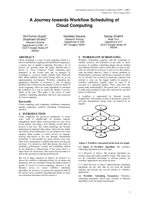 (PDF) A Journey towards Workflow Scheduling of Cloud Computing Sanjay Khakhil