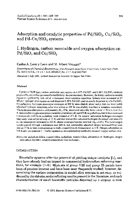 (PDF) Adsorption and catalytic properties of Pd/SiO2, Cu/SiO2, and Pd-Cu/SiO2 systems II ...